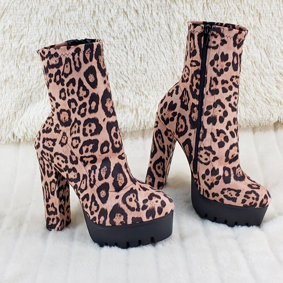 Pazzle | Shoes | Sexy Erin Stretch Leopard Print 6 Chunky Heel Platform ...